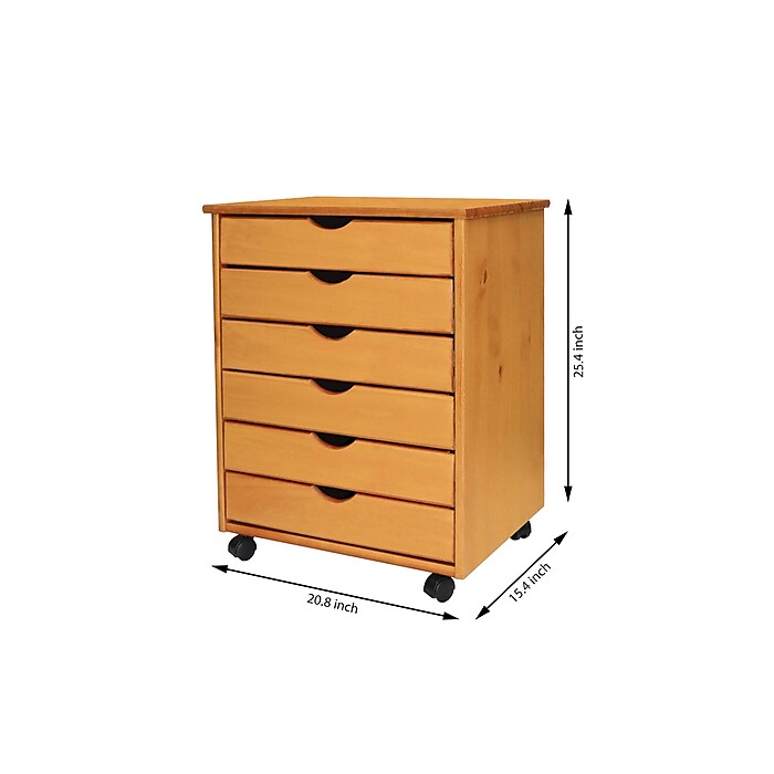 Adeptus 25.43 Solid Pine Roll Cart with 6 Drawers Medium Pine 76152 Staples