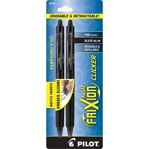 Pilot FriXion Ball Clicker Erasable Gel Pens, Fine Point, Black Ink, 2 ...