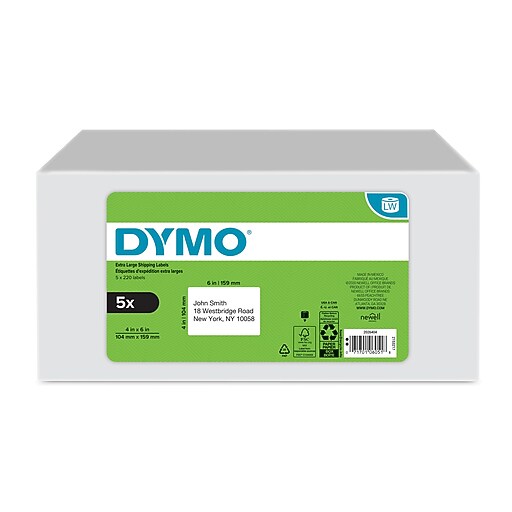DYMO LabelWriter 2026404 Extra Large Shipping Labels, 4" x 6", Black on ...