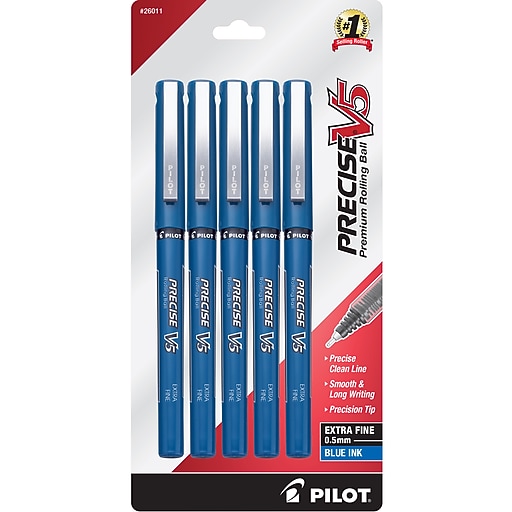 Pilot Precise V5 Rollerball Pens, Extra Fine Point, Blue Ink, 5/Pack ...