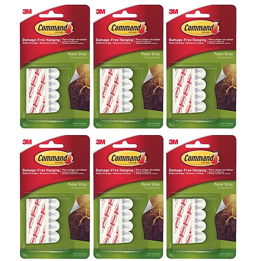 3M® Command™ Poster Strips, 1.75" x 0.625", White (MMM17024-6) | Staples