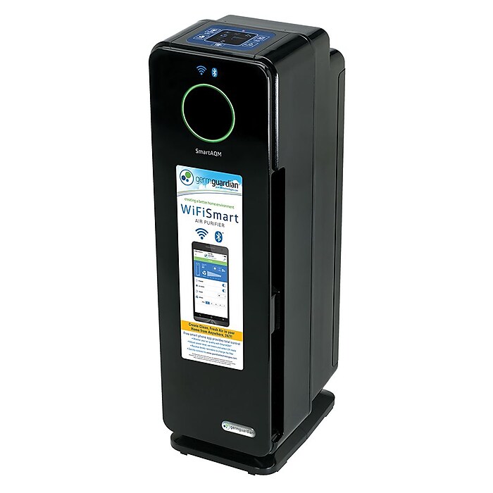 GermGuardian Smart Elite 4 in 1 True HEPA Tower Air Purifier 5 Speed WiFi Enabled Black CDAP4500BCA Staples