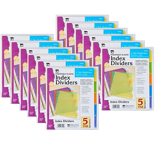 Charles Leonard Index Dividers, 5-Tab, Assorted Colors, 5 Per Pack, 12 ...