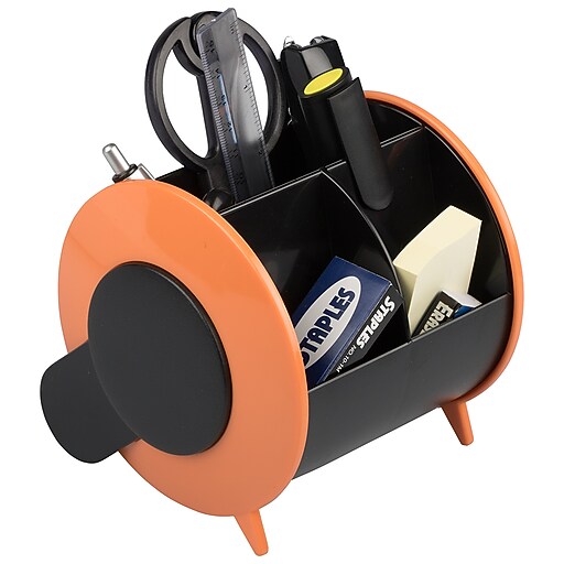 JAM Paper 4 Compartment Plastic Round Desk Organizer Supply Set, Orange ...