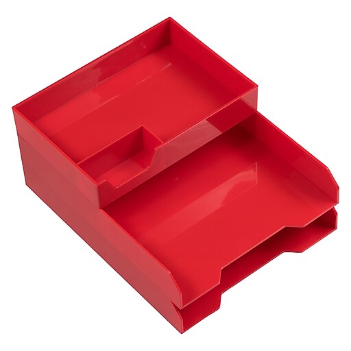 JAM PAPER Stackable 3 Piece Desktop Organizer Set, Red Plastic (344SRE ...