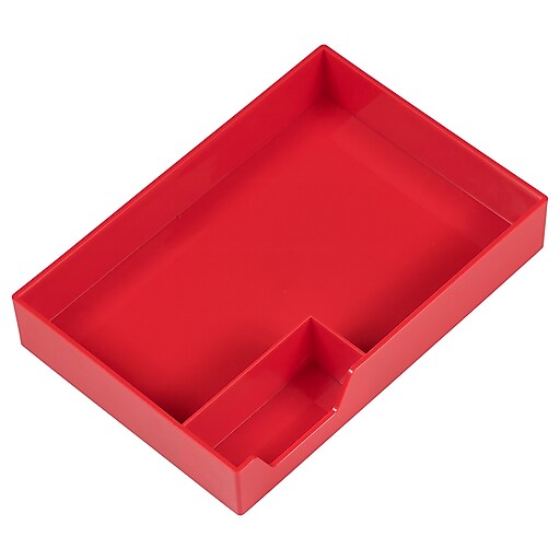 JAM Paper Half Desk Stackable Front Loading Letter Tray, Red Plastic ...