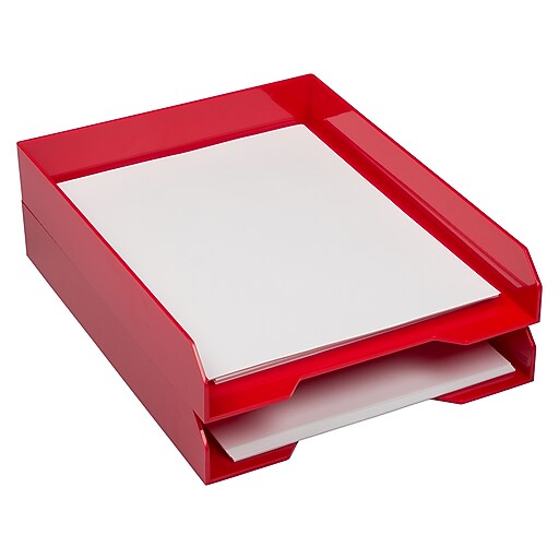 JAM Paper Stackable Front Loading Letter Tray, Letter Size, Red Plastic ...