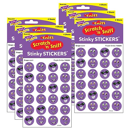 TREND Purple Smiles/Grape Stinky Stickers, 96 Per Pack, 6 Packs (T ...