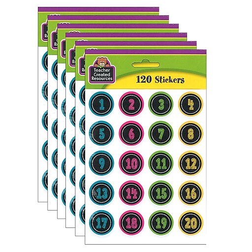 Teacher Created Resources Chalkboard Brights Numbers Stickers, 120 Per ...