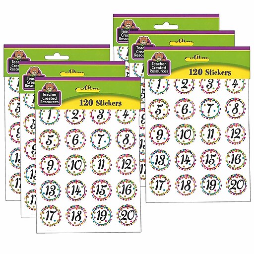 Teacher Created Resources Confetti Numbers Stickers, 120 Per Pack, 6 ...