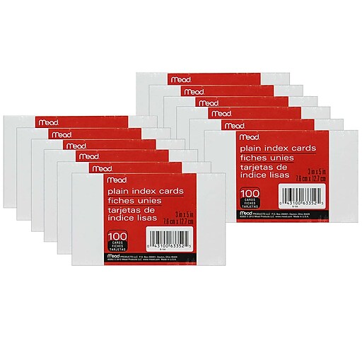 Mead Index Cards, 3" x 5", 100/Pack, 12 Packs (MEA63352-12) | Staples
