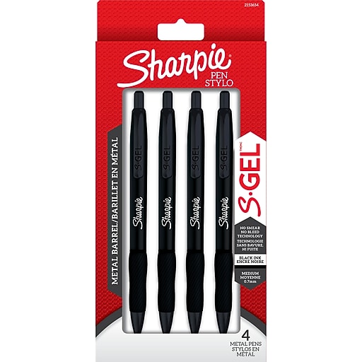 Sharpie S-Gel Metal RT Gel Pen, Medium Point, Black Ink, 4/Pack ...