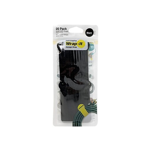 Wrap-It Storage 4"/8"L Cable Straps, Black, 20/Pack (420-48BL) | Staples