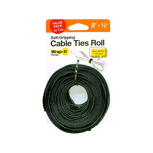 Wrap-It Storage Cable Tie, 8" x 0.5", Black, 50/Pack (450-CTR-8BL ...