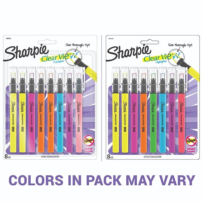 Sharpie Clear View Highlighter Chisel Tip Assorted 8 Pack 1966798 2128218 Staples