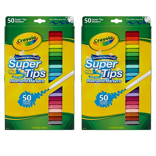 Crayola Washable Markers, Super Tips, 50 Assorted Colors, 2 Boxes ...