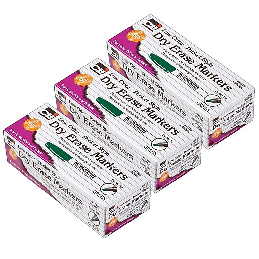 CLI Dry Erase Markers, Bullet Tip, Green, 12/Pack, 3 Packs (CHL47325-3 ...