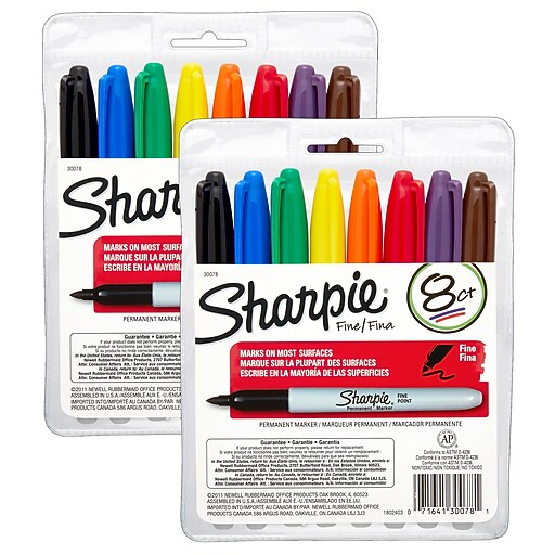 Sharpie® Permanent Markers, Fine Point, Assorted Colors, 8 Per Set, 2 ...