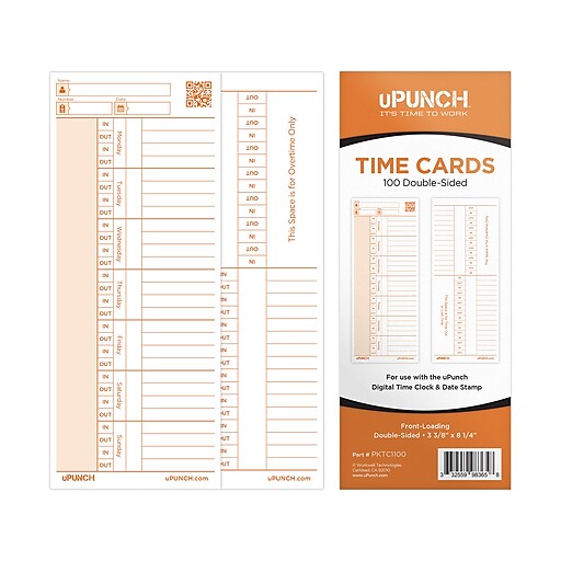 uPunch Time Card for PK1100 Time Clock, 100/Pack (PKTC1100) | Staples