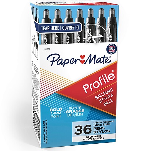Paper Mate Profile Retractable Ballpoint Pen, Bold Point, Black Ink, 36 ...