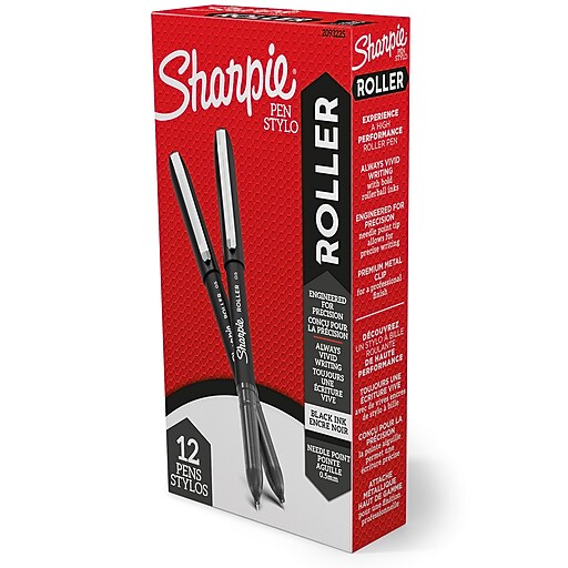 Sharpie Rollerball Pen, Needle Point Precision Pen, Black Ink, Dozen ...