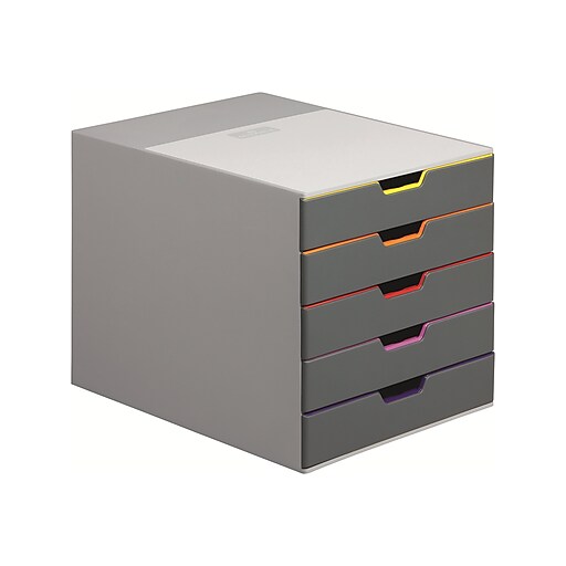 Durable VARICOLOR 5-Compartment Stackable Plastic Drawer Box, Gray ...