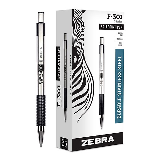 Zebra Pen F-301 Retractable Ballpoint Pens, Extra Bold, Black, Dozen ...