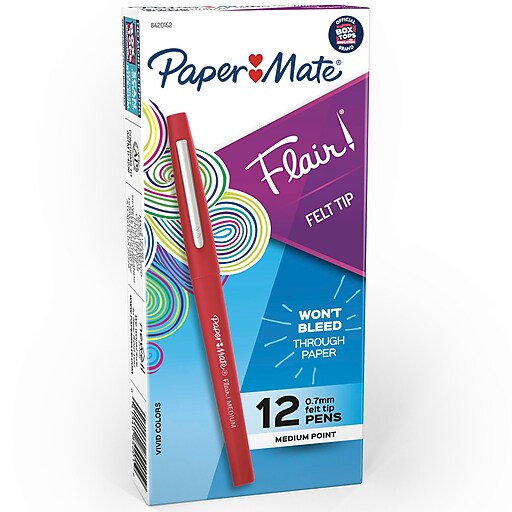 Paper Mate Flair Felt Pen, Medium Point, Red Ink, Dozen (8420152) | Staples