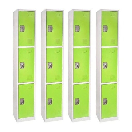 AdirOffice 72'' 3-Tier Key Lock Green Steel Storage Locker, 4/Pack (629 ...