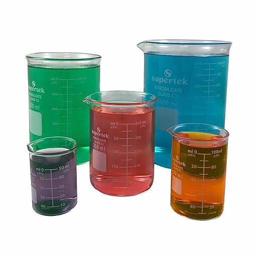 Supertek Glass Beakers, 50, 100, 250, 600, 1000ml, Clear, Set of 5 ...