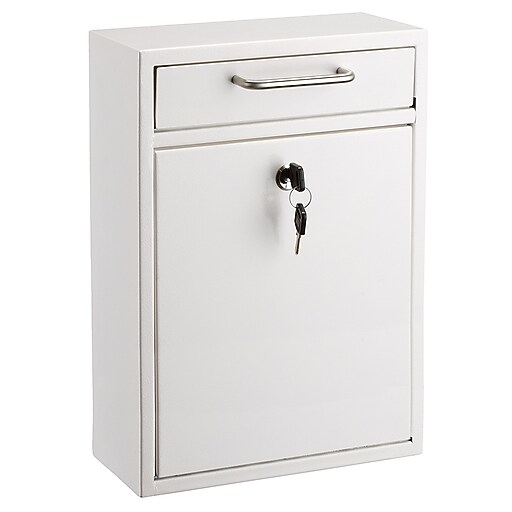 AdirOffice Wall-Mounted Steel Key Lock Drop Box Mailbox, White (631-05 ...