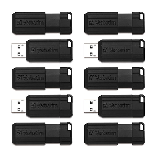 Verbatim PinStripe 32GB USB 2.0 Type A Flash Drive, Black, 10/Pack ...