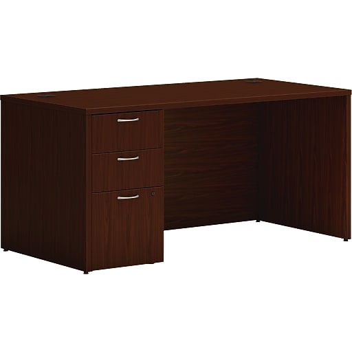 HON Mod 60"W x 30"D Single-Pedestal Desk, Traditional Mahogany ...