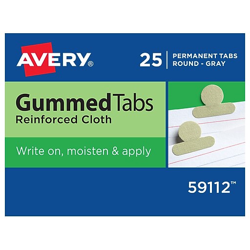 Avery Round Gummed Index Tabs w/ Reinforced Cloth, 1/2", Gray, 25/Box ...