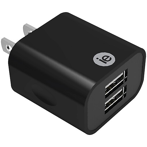 iEssentials Dual USB Wall Charger, 2.4-Amp, Black, (IEN-AC22A-BK) | Staples