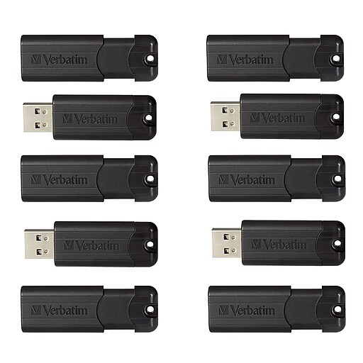 Verbatim PinStripe 32GB USB 3.2 Type-A Flash Drives, Black, 10/Pack ...