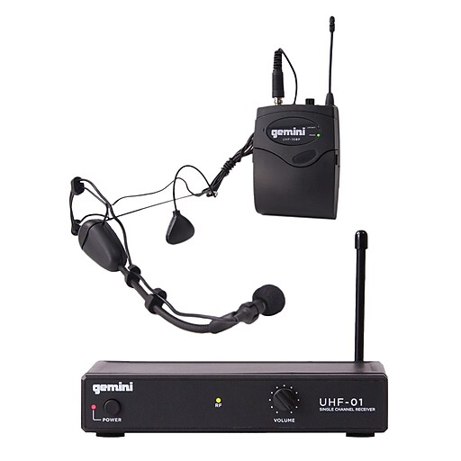 Gemini Wireless Microphone System with Headset & Lavalier Microphones, Black (UHF-01HL-F2) | Staples