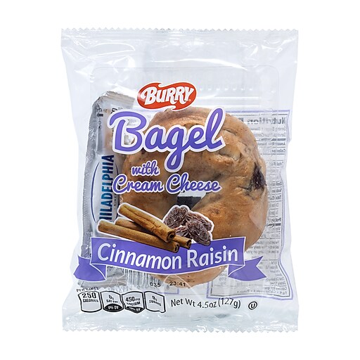 Burry Individually Wrapped Cinnamon Raisin Bagel w/ Cream Cheese, 4.6 ...