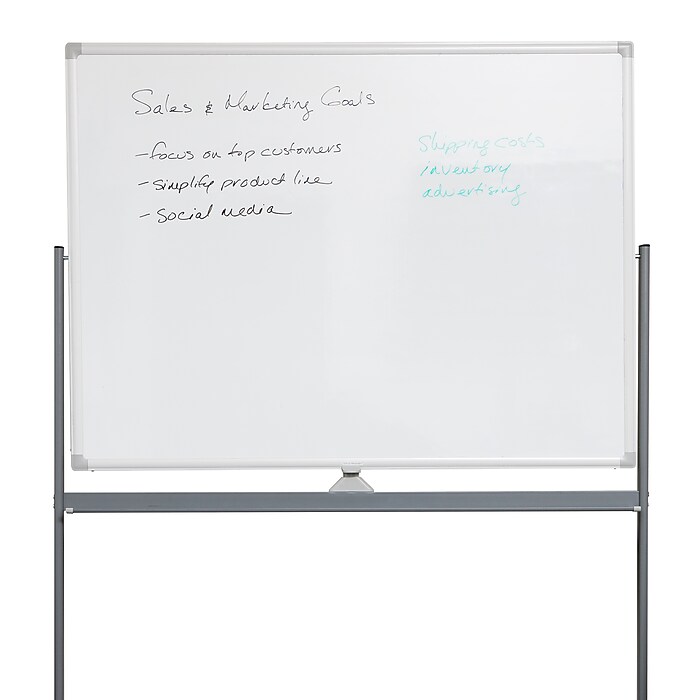 Mind Reader Mobile Double Sided Dry Erase Whiteboard Aluminum Frame 47 x 35.5 ROLLBOARD WHT