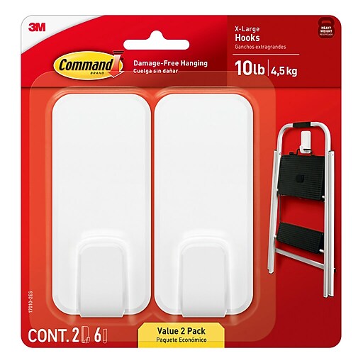 Command X-Large Utility Hooks, White, 2/Pack (17010-2ES) | Staples