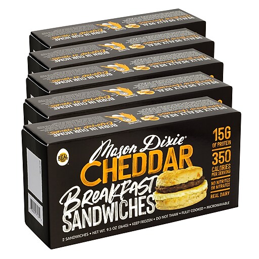 Mason Dixie Cheddar Breakfast Sandwich, 9.3oz, 5/Box (307-00387) | Staples
