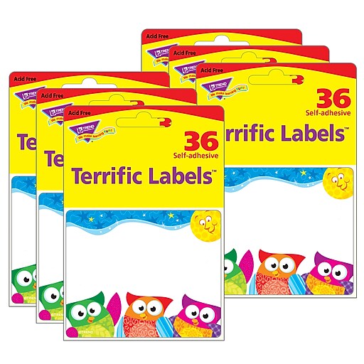 TREND Owl-Stars! Terrific Name Tag/Labels, 36 Per Pack, 6 Packs (T ...