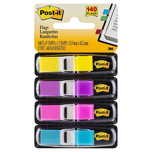 Post-it Flags, .47" Wide, Assorted Colors, 140 Flags/Pack (683-4AB ...
