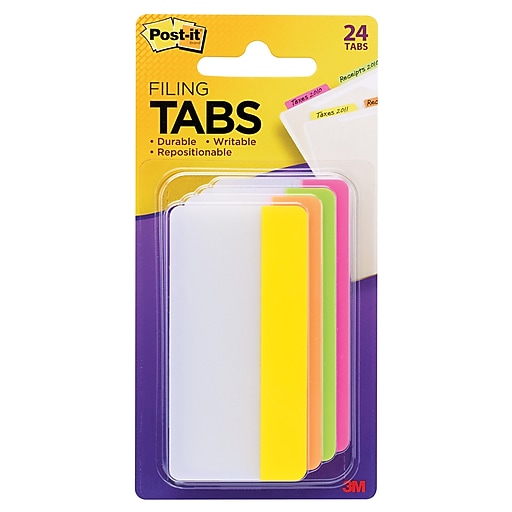 Post-it® Filing Tabs, 3" Wide, Solid, Assorted Colors, 24 Tabs/Pack ...