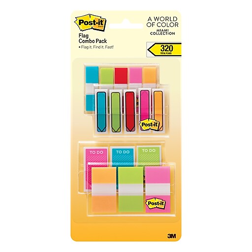 Post-it Flags Combo Pack, .47" Wide and .94" Wide, Assorted Colors, 320 ...