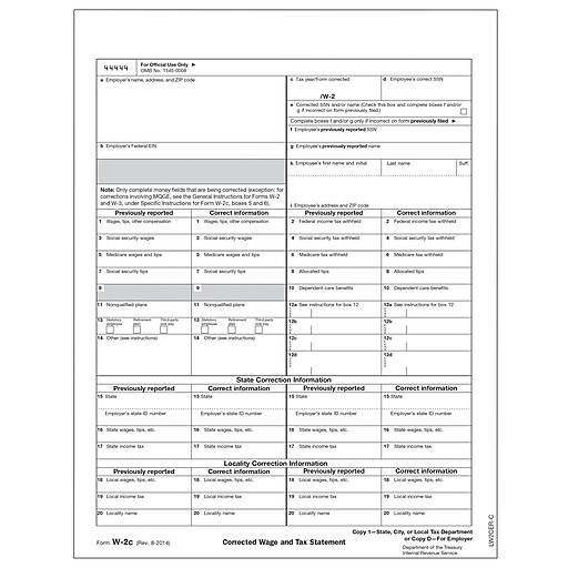 TOPS W-2C Corrected Wage and Tax Statement - Copy 1/D, Laser, 100 ...