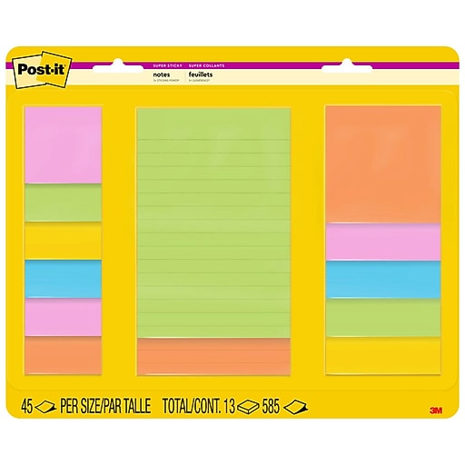 Post-it Super Sticky Notes, Assorted Sizes, Energy Boost, Lined ...