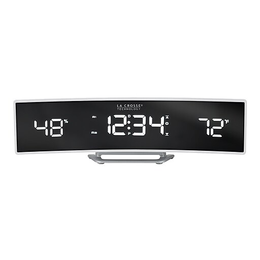 La Crosse Technology White Curved Alarm Clock with Mirrored LED Lens ...