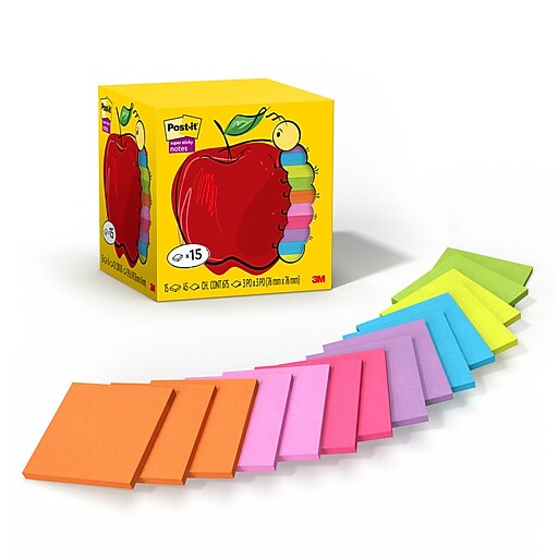 Post-it Super Sticky Notes, 3" x 3", 45 Sheet/Pad, 15 Pads/Pack (654 ...