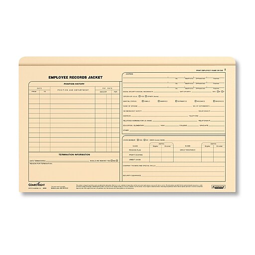 ComplyRight Employee Records File Jacket, Legal Size, Manila, 25/Each ...